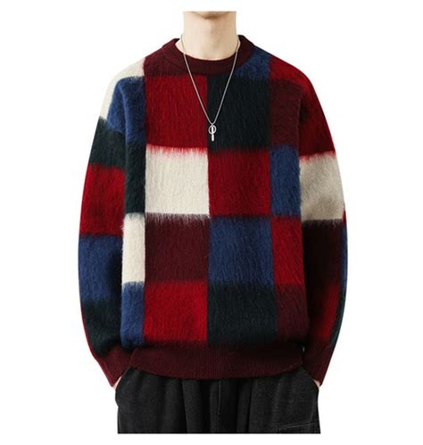 훌리오 남성 라운드넥 니트 가을 라운드 루즈핏 체크 스웨터 니트티 겨울 Uno4 티몬