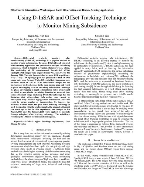 Pdf Using D Insar And Offset Tracking Technique To Monitor Mining