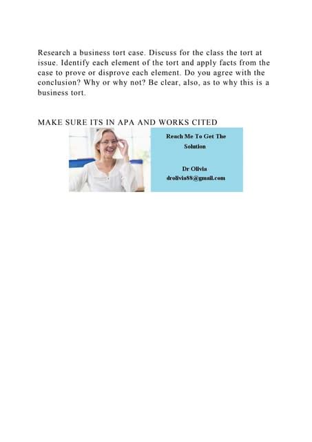 Research A Business Tort Case Discuss For The Class The Tort At Iss Docx
