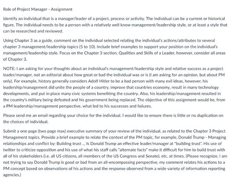Role Of Project Manager Assignment Identify An