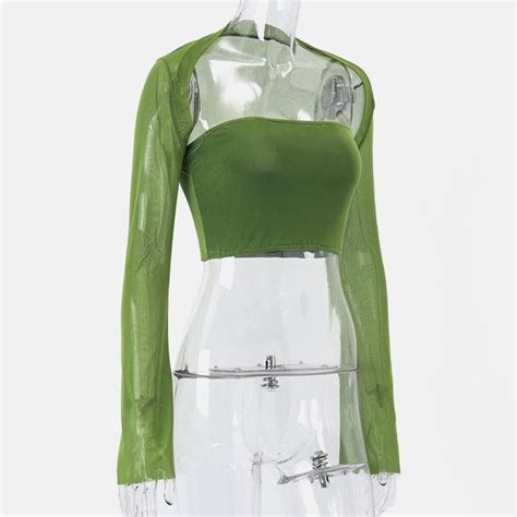 Mesh Solid Long Sleeve Shrug 2 Piece Tube Top Halibuy