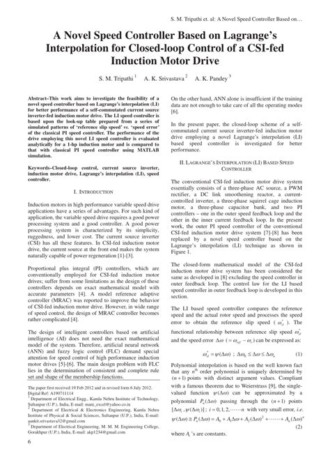 Pdf A Novel Speed Controller Based On Lagranges Interpolation For