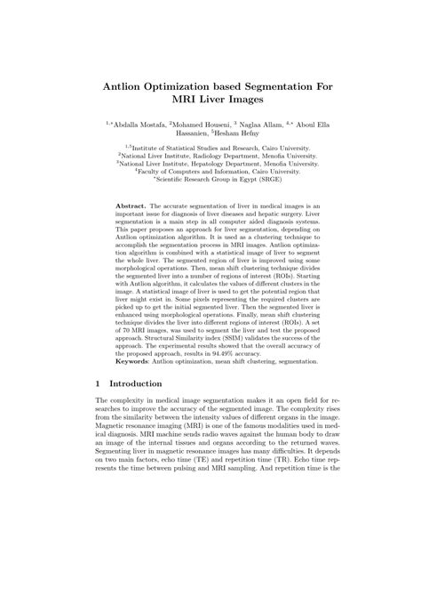 Pdf Antlion Optimization Based Segmentation For Mri Liver Images