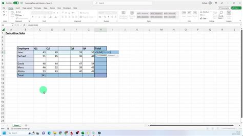 Summing Row And Columns In Excel Youtube