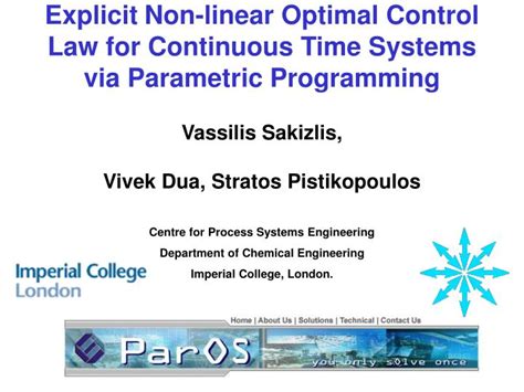 PPT Explicit Non Linear Optimal Control Law For Continuous Time Systems Via Parametric