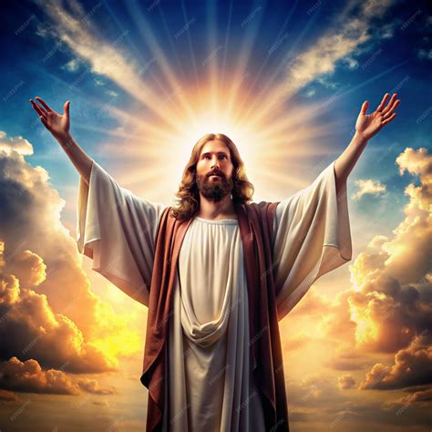 Jesus Cristo Com Os Braços Abertos Estendendo Se Para O Céu Gestos De