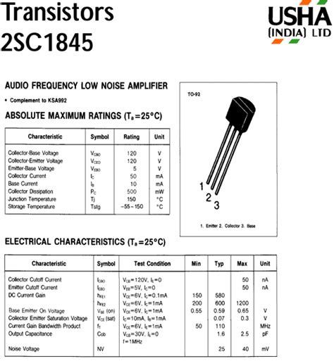 Ksc1845 Transistor Pinout Equivalent Features 59 Off