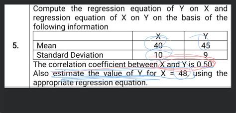 Compute The Regression Equation Of Y On X And Regression Equation Of X On