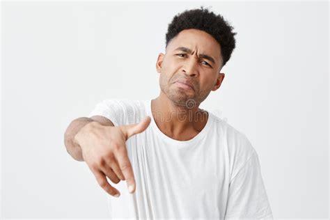 Young Funny Beautiful Black Skinned Male With Afro Hairstyle In Casual