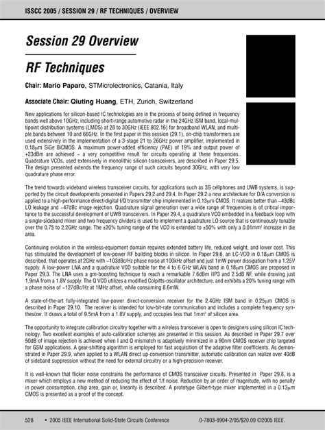 Session 29 Overview Rf Techniques Ieee Conference Publication