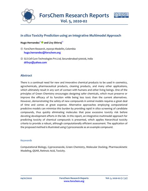 Pdf In Silico Toxicity Prediction Using An Integrative Multimodel Approach