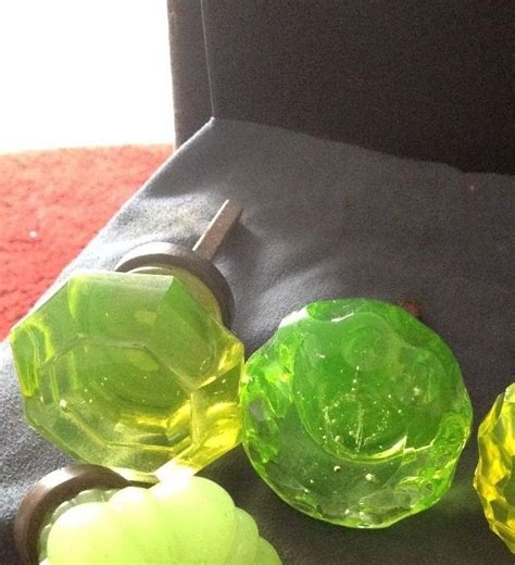 2 Antique 19th C Uranium Vaseline Glass Door Knob 1725202542