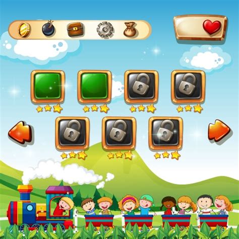 Cartoon Level Selection Game Screen Wooden Gui Vector Image