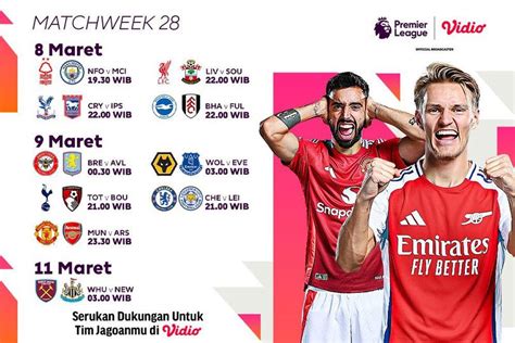 Jadwal Live Streaming Liga Inggris 202425 Matchweek Ke 28 Di Vidio