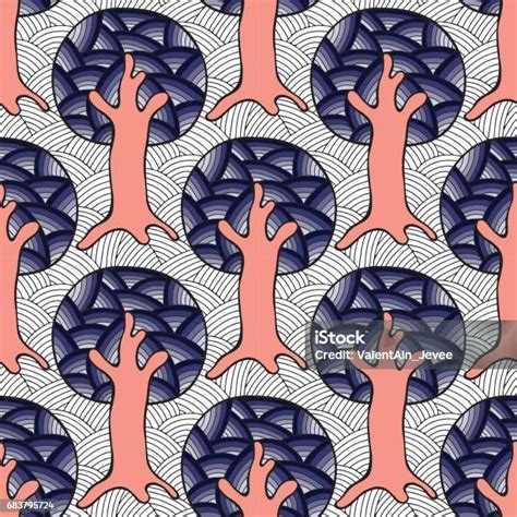 완벽 한 패턴 벡터 손으로 그린 그림 장식 장식 양식된 끝 없는 나무를 반복 다채로운 추상적인 배경 Seamles 그래픽