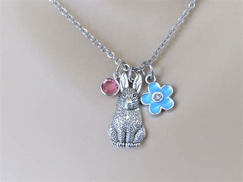 Easter Bunny Necklace With Enamel Flower Charm And Swarovski Etsy