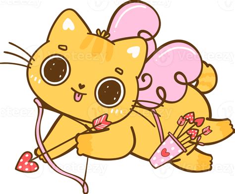 Mignonne Kawaii Valentin Orange Chat Tournage La Flèche Dessin Animé