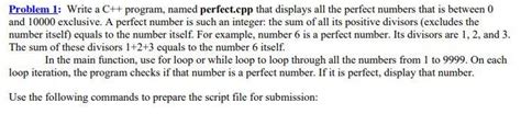 Solved Problem Write A C Program Named Perfect Cpp Chegg