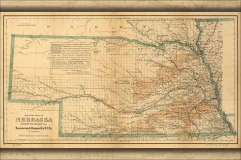 Poster Many Sizes Map Of Nebraska Burlington And Mo Railroad 1876 Ebay