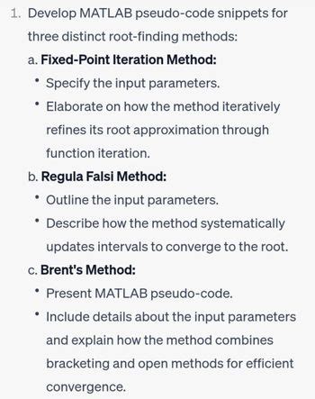 Answered Develop MATLAB Pseudo Code Snippets For Three Distinct Root Finding Methods A