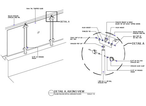 Glass Railing Typical Section Corridor Structure With Axon View Details