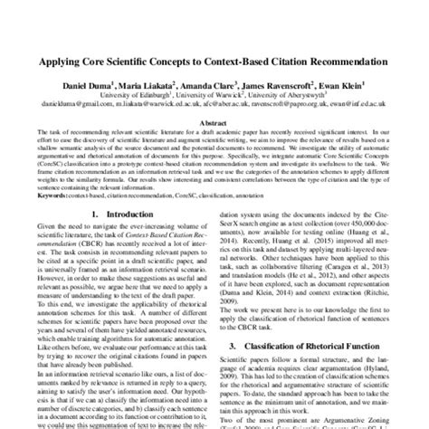 Applying Core Scientific Concepts To Context Based Citation Recommendation Acl Anthology