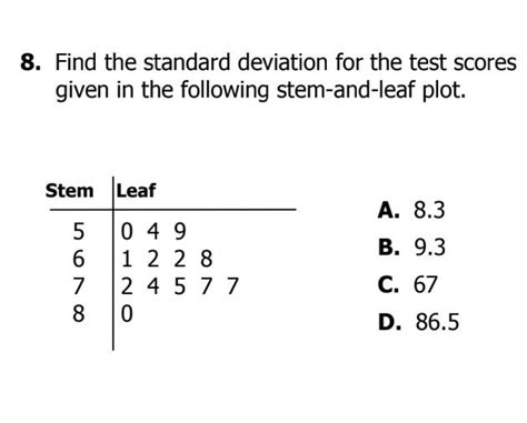 Solved 8 Find The Standard Deviation For The Test Scores