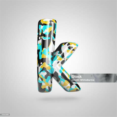 시안색 검정색과 노란색 위장 패턴 흰색 배경에 고립 된 편지 K 소문자를 위장 0명에 대한 스톡 사진 및 기타 이미지 0명 3차원 형태 검은색 Istock