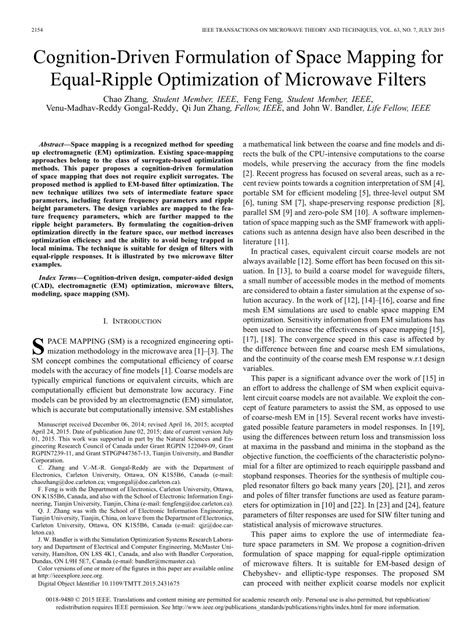 pdf cognition driven formulation of space mapping for equal ripple