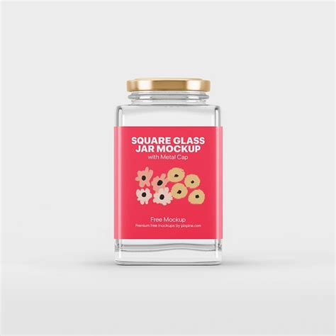 Free Square Glass Jar With Metal Cap Mockup Psd