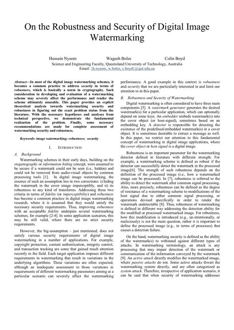 Pdf On The Robustness And Security Of Digital Image Watermarking