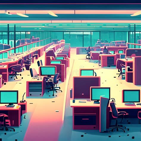 3d Rendering Of A Modern Office Interior With Computer Tables And