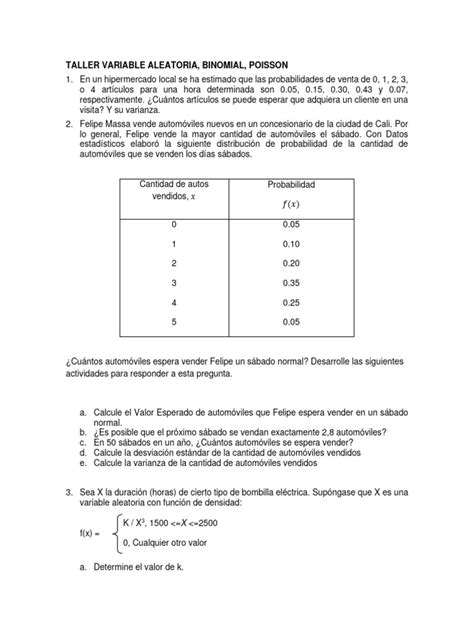 Taller Variable Aleatoria Binomial Poisson Pdf