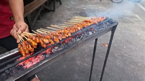 Grilled Sate Ayam In The Food Stall Stock Video Video Of Coconut