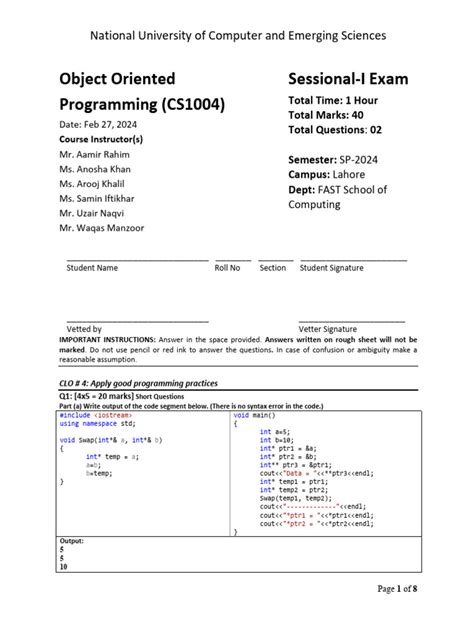 Oop Mid I Solution Spring 2024 Pdf Pointer Computer Programming Computer Science