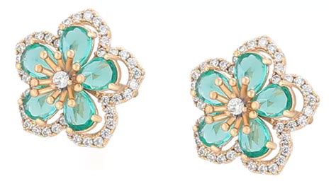 Aretes Flor Para Dama Con Esmeralda Y Swarovski Oro 14k Lam MercadoLibre