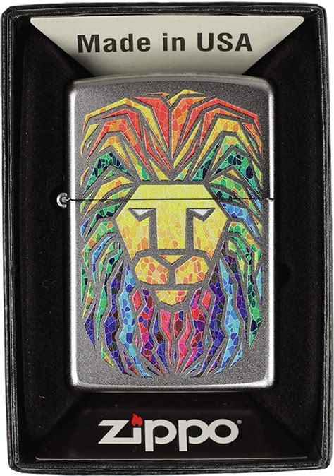 Mosaic Lion Satin Chrome Zippo Lighter Hat Shark