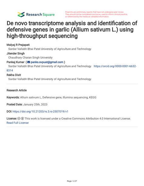 Pdf De Novo Transcriptome Analysis And Identification Of Defensive