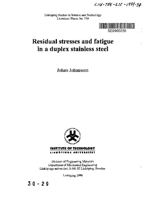 Pdf Residual Stresses And Fatigue In A Duplex Stainless Steel