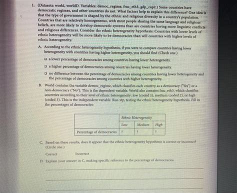 1 Datasets World World Variables Democ Regime Chegg