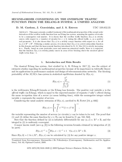 Pdf Second Order Conditions On The Overflow Traffic Function From The