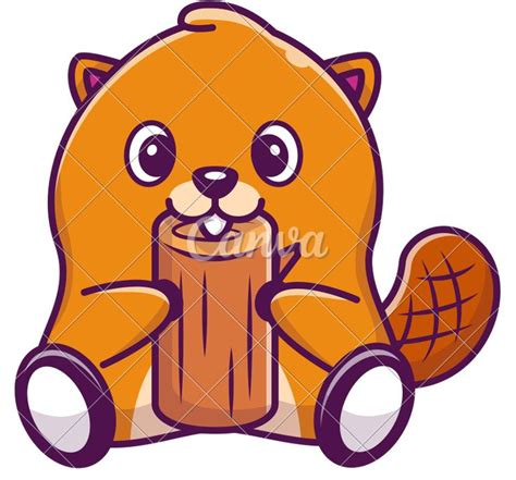 Download This Cute Beaver Bite Wood Cartoon Vector Illustration Element