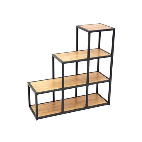 Kệ trang trí khung chân sắt mặt gỗ cao su 3 tầng dạng tam cấp GH 297