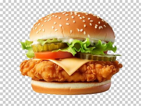 프라이드 치킨 버거 투명 배경 Png Psd에 고립 프리미엄 Psd 파일
