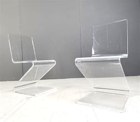 Pair Of Plexiglass Zig Zag Dining Chairs 1970s 291846