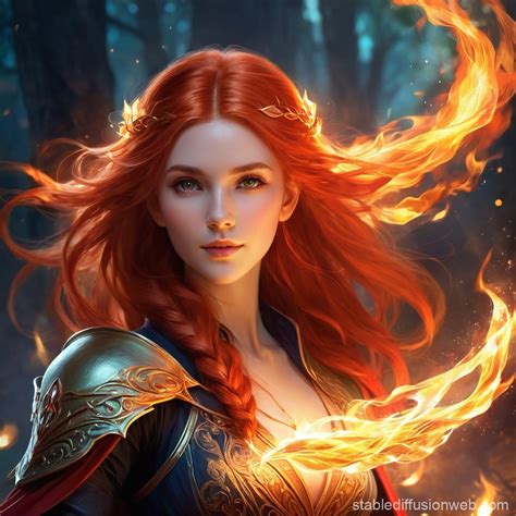 Young Red Haired Fire Mage Stable Diffusion Online