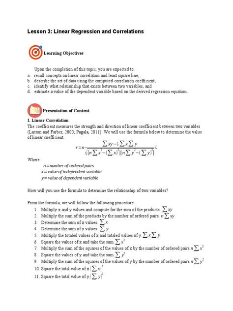 lesson 3 linear regression and correlations learning objectives pdf