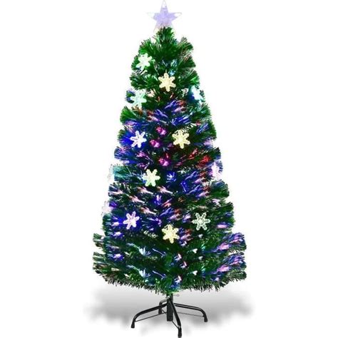 COSTWAY Sapin de Noël Artificiel Lumineux LED 120CM Fibre Optique Lumière Couleur Variable avec