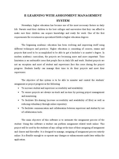 E Learning With Assignment Management System Pdf Educational