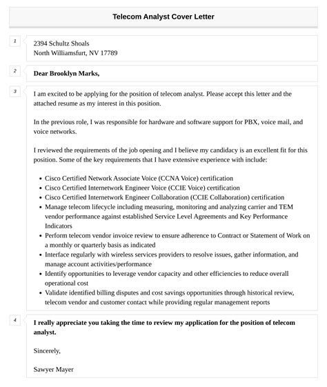 Telecom Analyst Cover Letter Velvet Jobs